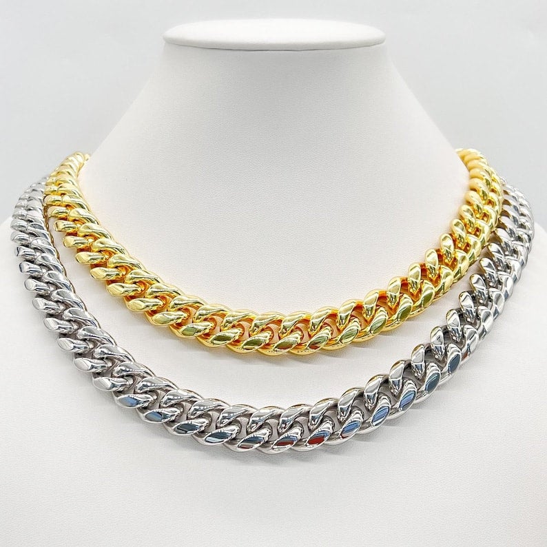 14K Gold Finish Miami Plain Curb Cuban Box Lock AAA Hip Hop Jewelry ...